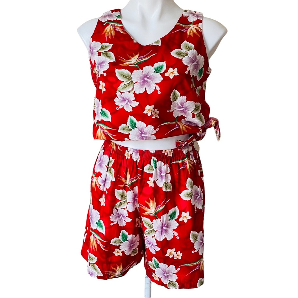 Vintage Hawaiian Outfit Shorts Top Floral Tropical - Gem